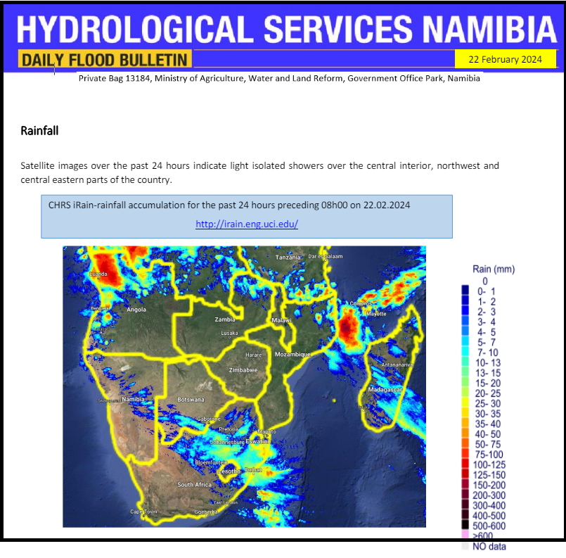 Namibia Hydrological Services use G-WADI product in their Flood and ...